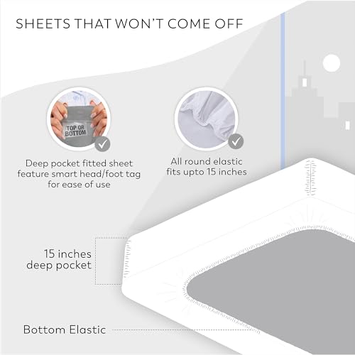 Color Sense Hotel Percale Cotton Rich Sheets, Gray Paisely Full Size Bed Sheet, Wrinkle-Resistant, Brushed for Extra Softness, Luxury Bed Sheets Full, Elasticized Deep Pocket Bedding Set