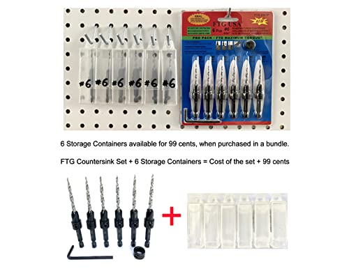 FTG USA Countersink Drill Bit Set 6 Pc #6 (9/64") Wood Countersink Drill Bit Pro Pack Countersink Set, Tapered Countersink Bit, 1 Stop Collar, Hex Wrench, Woodworking Countersink Drill Bits