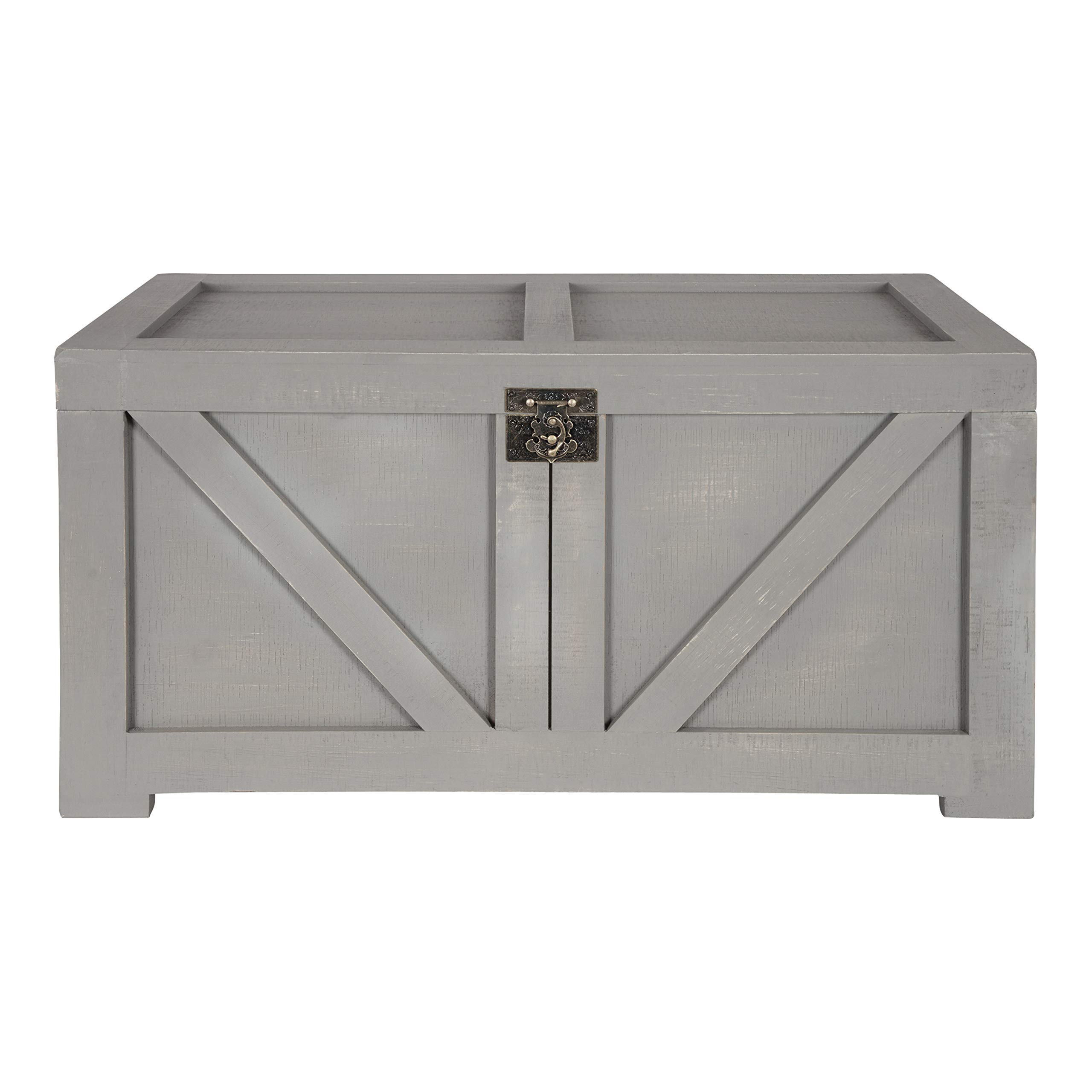 Kate and Laurel Cates Classic Farmhouse Small Wooden Storage Chest Trunk, Gray, Modern Farmhouse Decorative Storage Chest