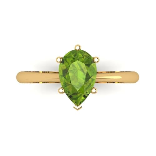 Clara Pucci 2.0 ct Pear Cut Solitaire Genuine Natural Green Peridot Engagement Wedding Bridal Promise Anniversary Ring 14k Yellow Gold