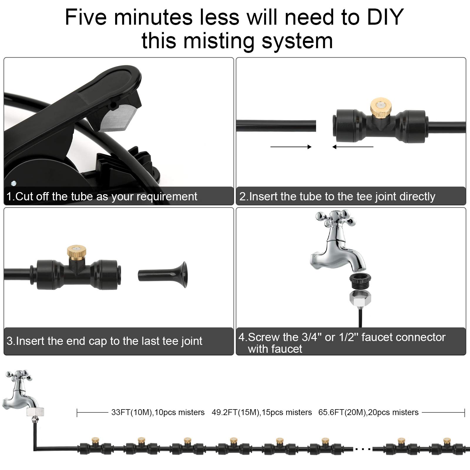 GMAULEE Misting Cooling System, DIY 33 FT(10M) Misting Line +10 Brass Mist Nozzles+ a Brass Connector(3/4'') Outdoor Mister System for Patio Waterpark Garden Trampoline Greenhouse