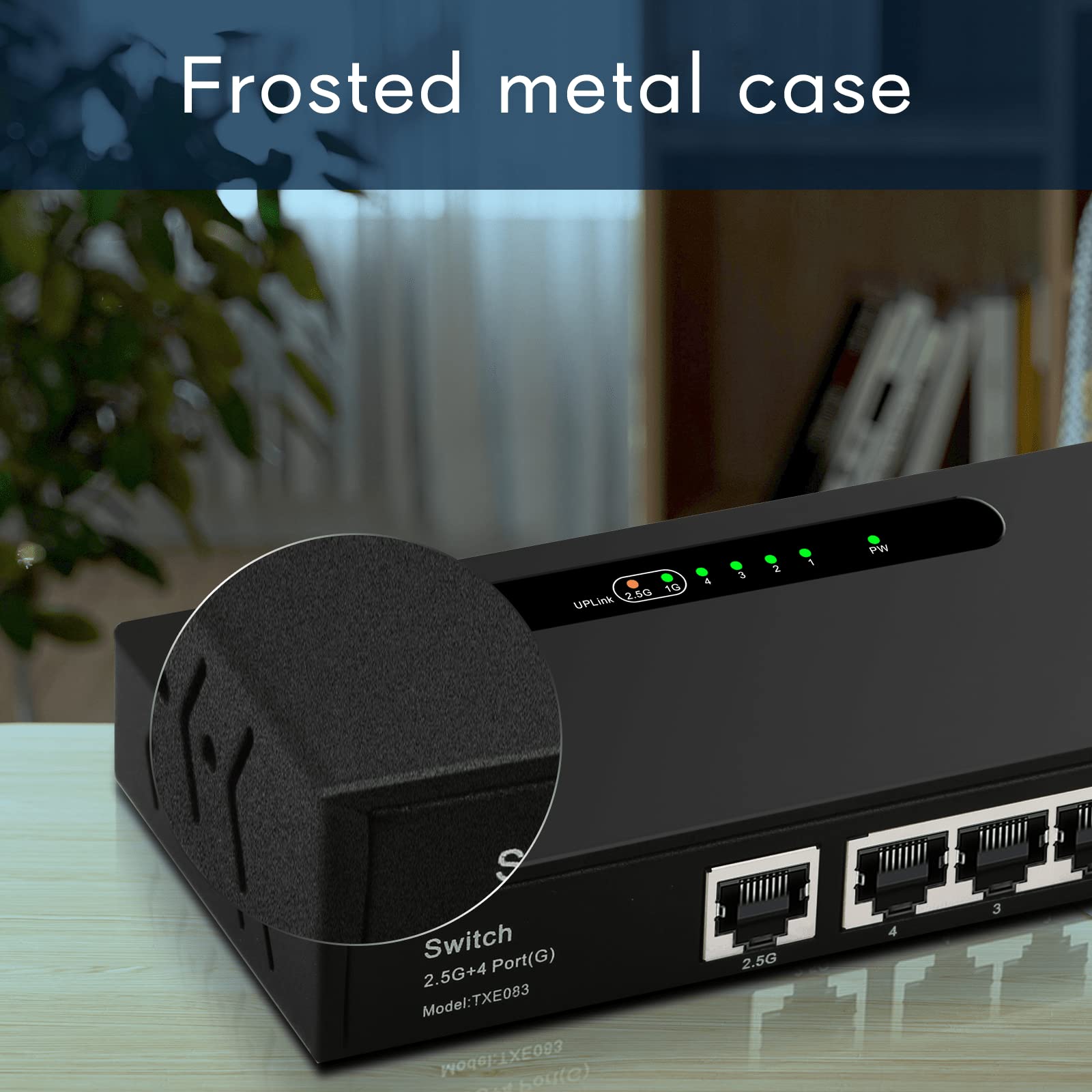 Cqenpr 2.5G Uplink Ethernet Switch,1×2.5G Uplink Port, 4×10/100/1000Mbps Ethernet Port, Multi-Gigabit Unmanaged PoE+ Switch, Plug & Play, Fan-Less Metal Design, Desktop/Wall-Mount.