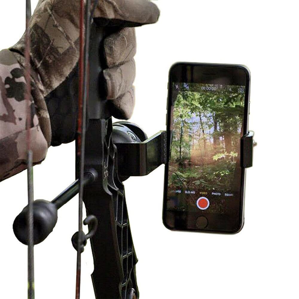 Bow Phone Mount for The Use of Camera of iPhone, Samsung, GoPro Smartphone Bow Holder Accessory Photos and Video Archery Hunting Moment Outdoor Compound Bow Hunting, Black