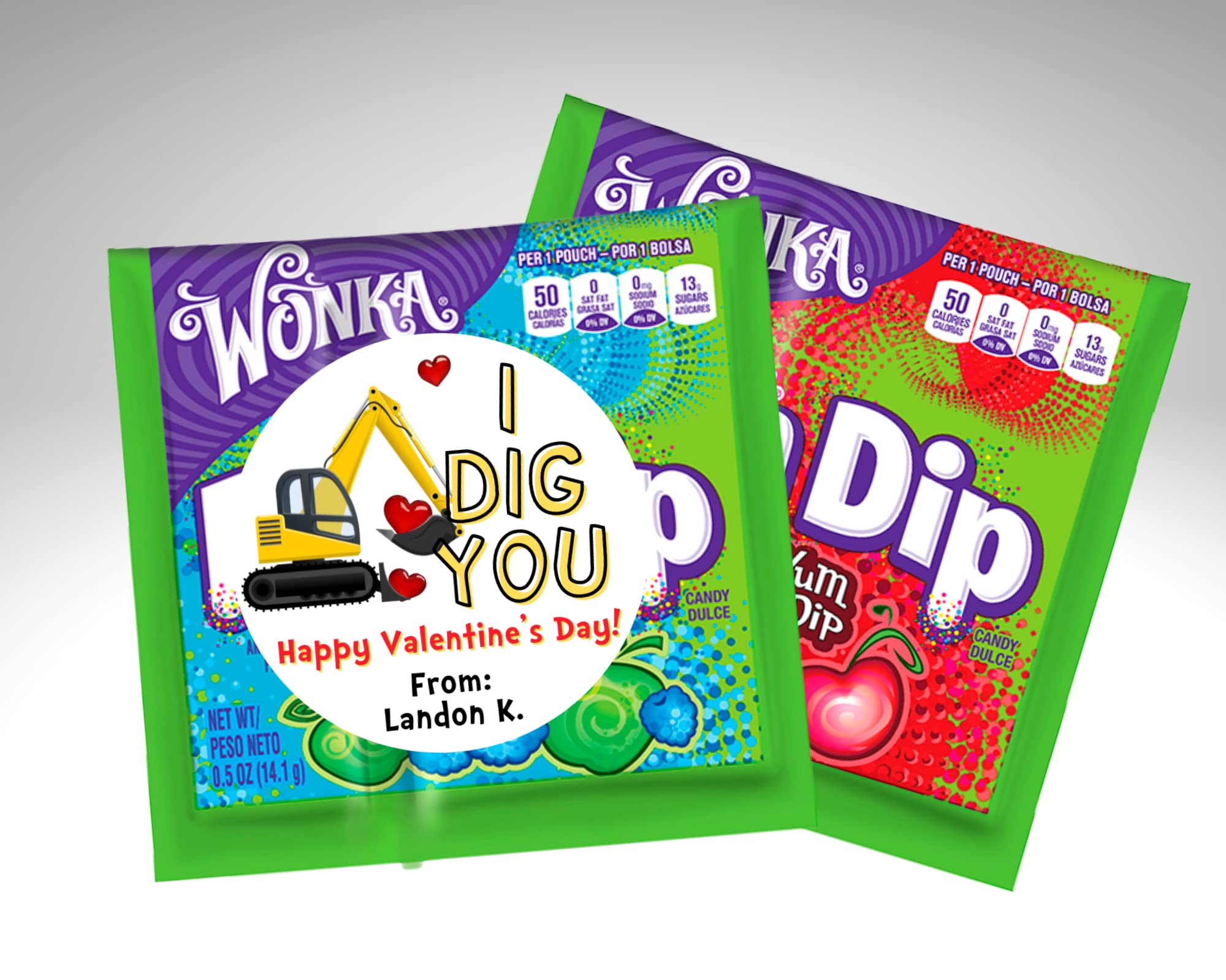 Personalized Construction Digger Valentine's Day Stickers for Kids 20-Count, 2 inch, Custom Classroom Valentines Favor for Boys, Happy Valentine's Day Labels