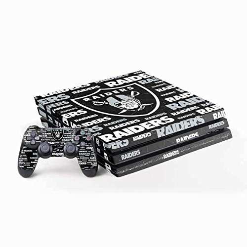 Skinit Decal Gaming Skin Compatible with PS4 Pro Console and Controller Bundle - Officially Licensed NFL Las Vegas Raiders Black Blast Design