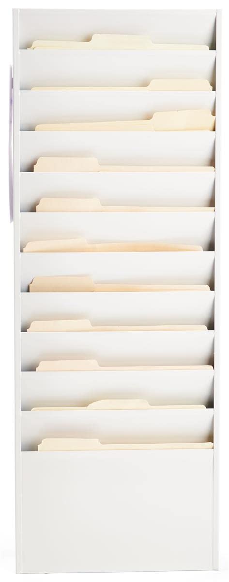 Displays2go File Holder Wall Mount, 11 Tiers, Letter Size, Magnet Receptive Steel - White (JMFF11WHT)