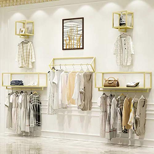MDEPYCO Creative Square Display Garment Racks in Boutique Clothing Stores, Wall-Mounted Hanging Clothes Shelf in Home, Towel Racks for Bathroom Storage Shelves (Gold, 11.8" L)
