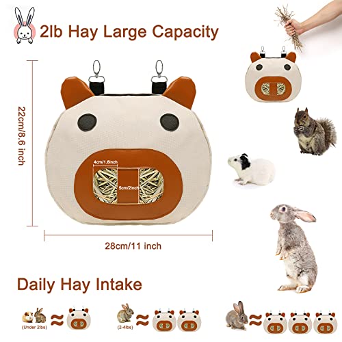 Zhilishu Rabbit Hay Feeder Bag, Hay Feeder for Guinea Pig Timothy Hay Feeder Dispenser Storage with 2 Hanging Hooks for Bunny Small Animal Cage Mess Free (Brown)