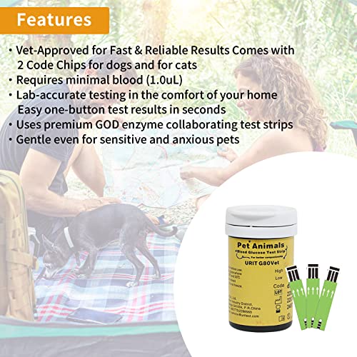 URIT Pet Blood Glucose Test Strips for Dog/Cat, 50 Test Strips for URIT Blood Glucose Monitor System for Dog/Cat Diabetes.