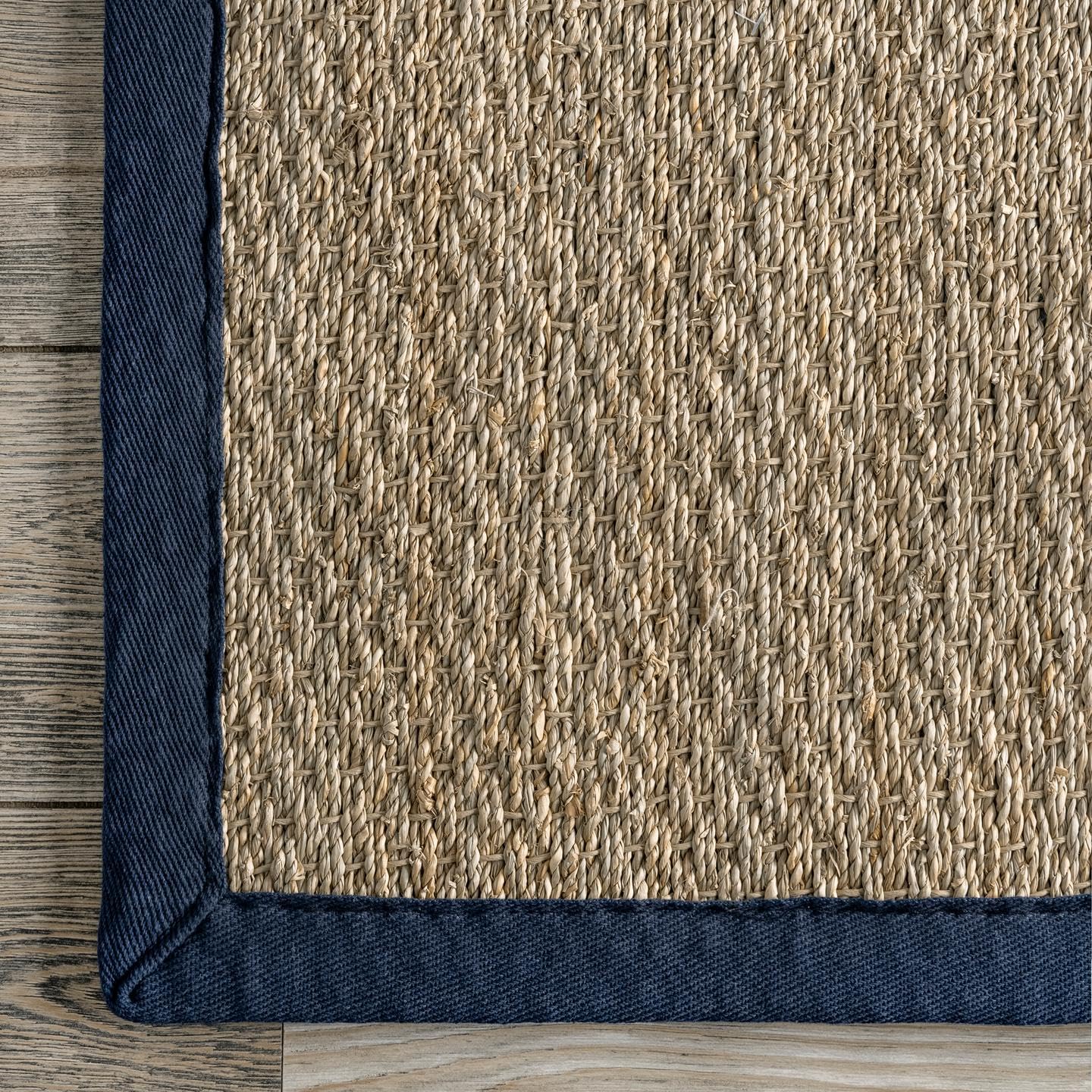 nuLOOM 4x6 Elijah Seagrass Area Rug, Navy, Solid Farmhouse Style, Cotton Bordered, Basketweave, Natural Fiber, For Bedroom, Dining Room, Living Room, Hallway, Office, Kitchen, Entryway