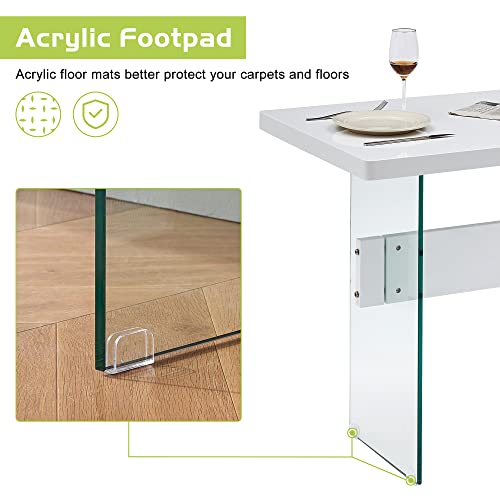 ivinta Modern White Dining Table, High Glossy Dining Room Table for 4/6, Glass Desk Table for Small Space, 55 inches Rectangular Dinner Table for Kitchen, Dining Room, Living Room (White)