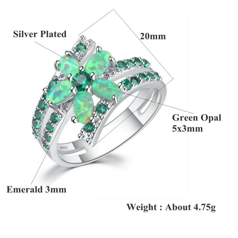CiNily Silver Green Fire Opal Emerald Women Jewelry Gemstone Ring Size 5-12 (5)