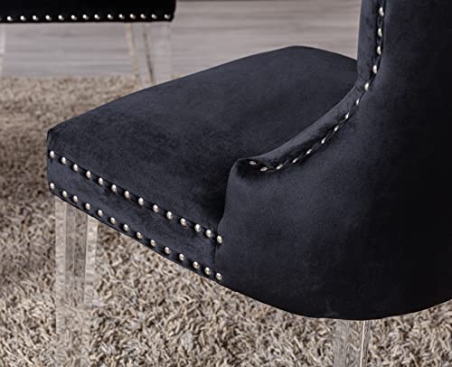 Kmax Velvet Elegant Upholstered Dining Chairs, Armless Accent Chair with Ring Pull Acrylic Legs, Set of 2 - Black