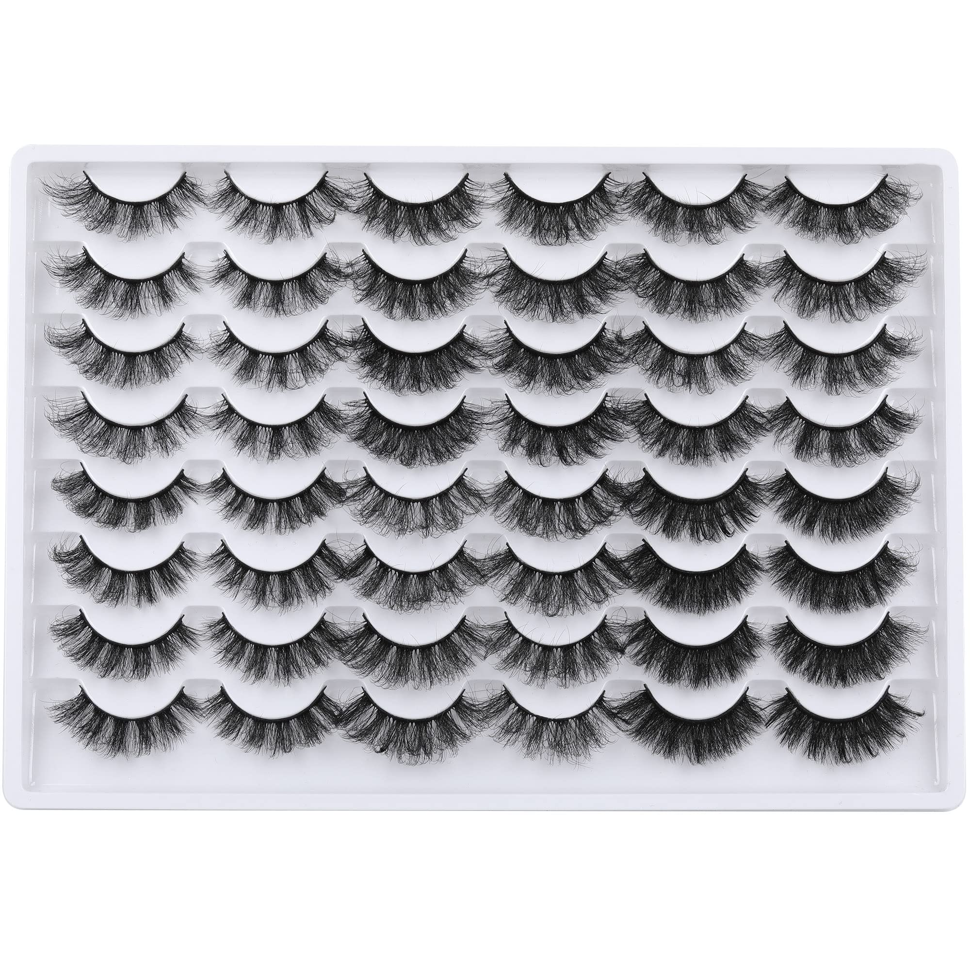 False Eyelashes 24 Pairs Lashes Mink Fluffy 20MM Wispy Faux Mink Eyelashes Thick Volume D Curl Strip Fake Eye Lashes 6 Styles Lashes Multipack
