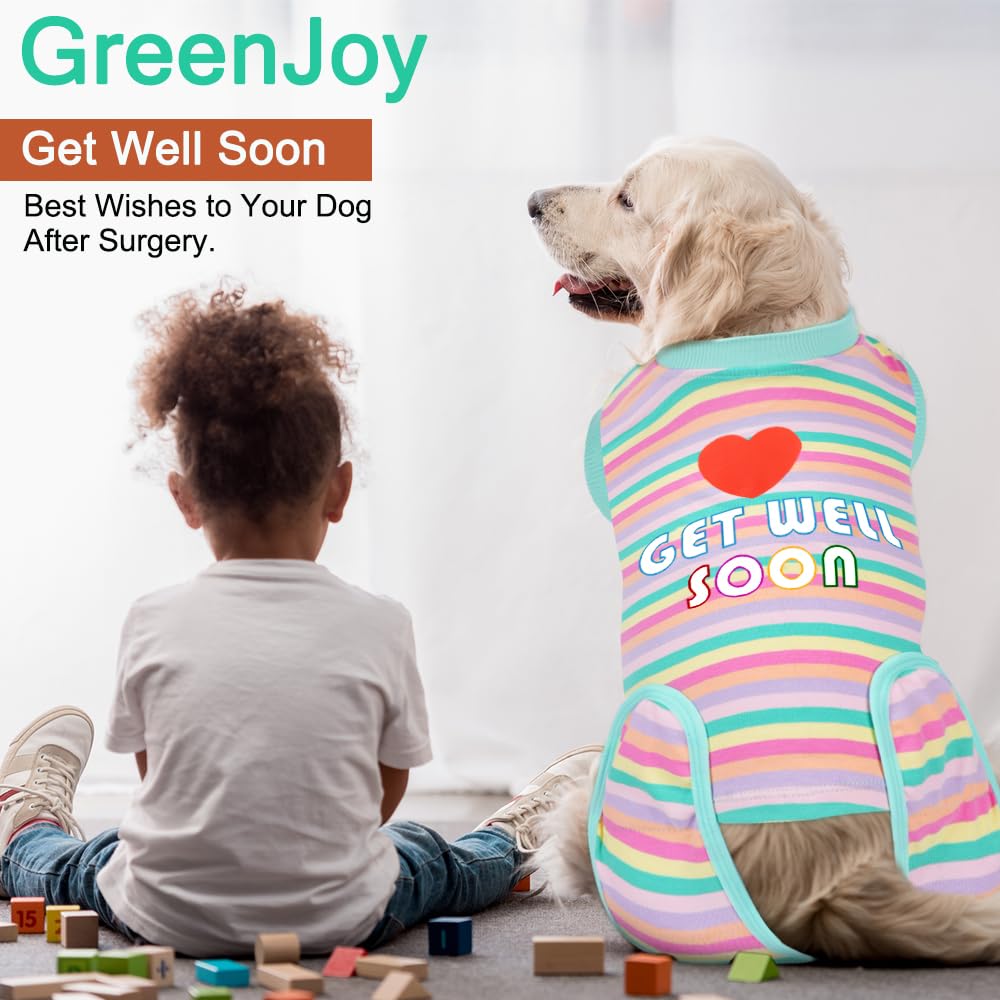 GreenJoy Get-Well-Soon Dog Surgery Recovery Suit - Soft Breathable Dog Onesie Post Spay,Neuter,E-Collar & Cone Alternative Dog Bodysuit for Small, Medium, Large Dogs (Green Stripes, XL)