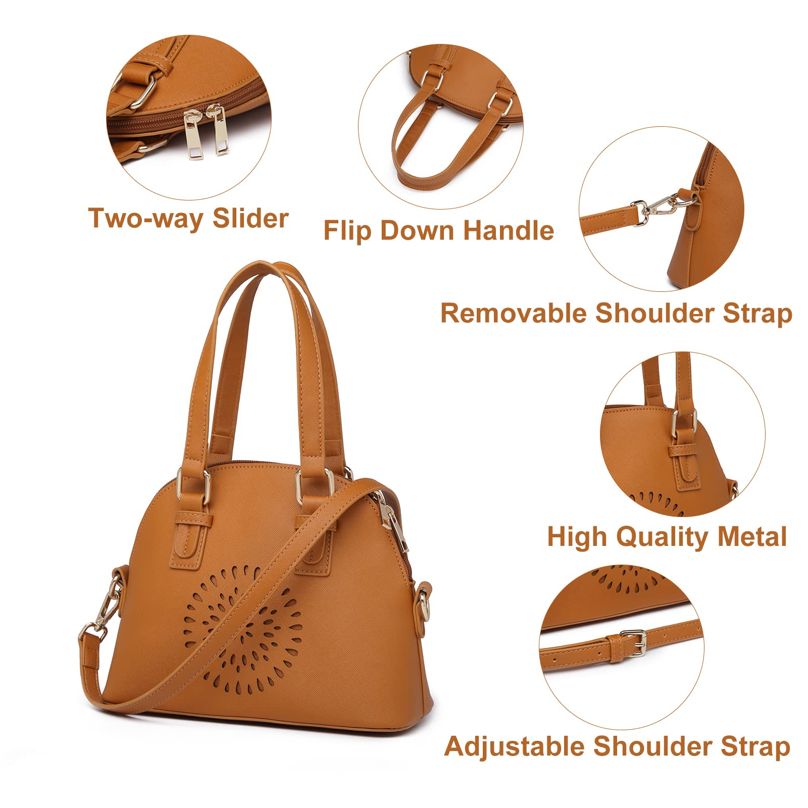 Crossbody Purses for Women PU Leather Shoulder Purse Dome Purses for Women Top Handle Satchel Bag Small Handbags Brown