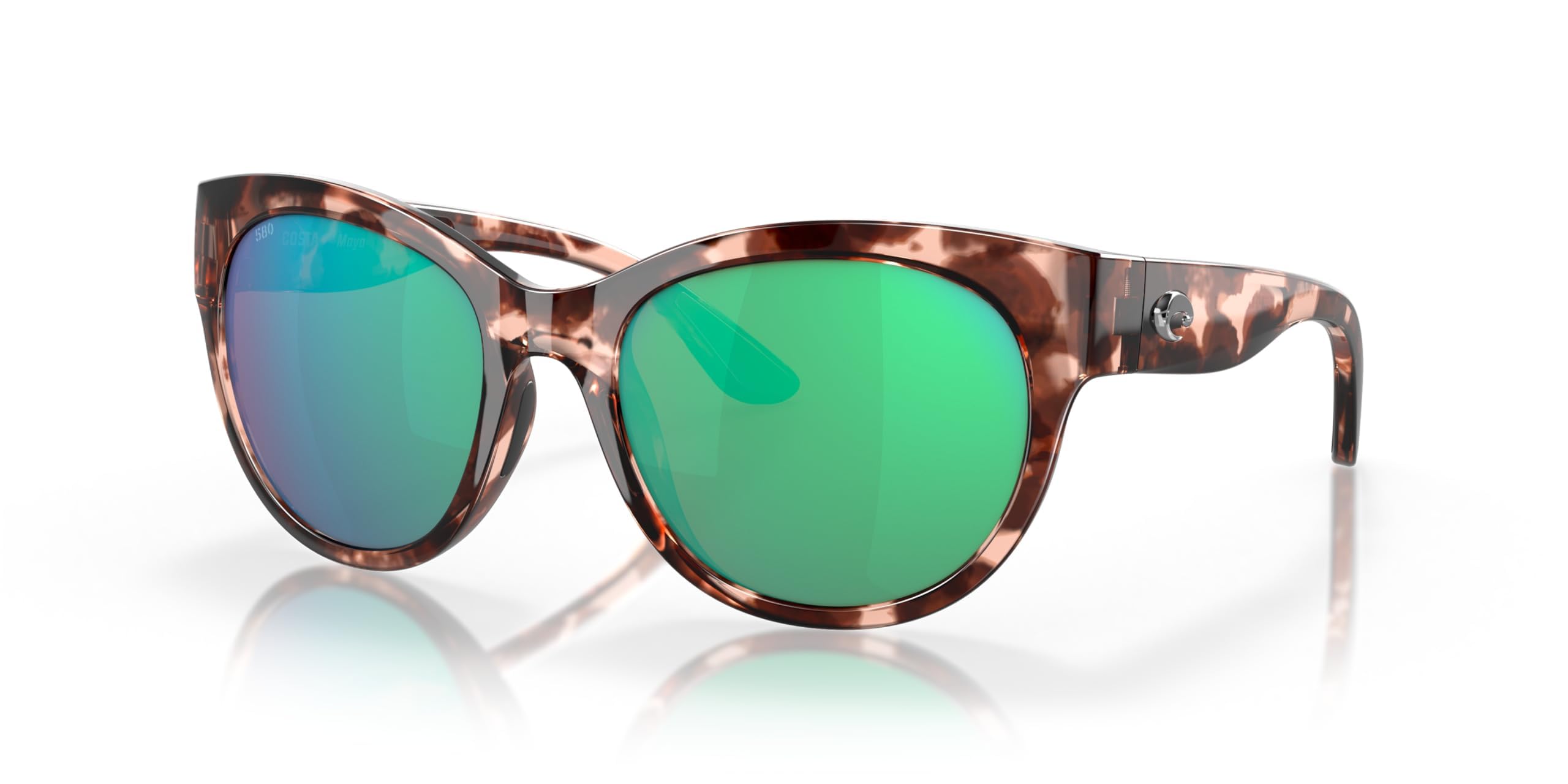 Costa Del Mar Woman Sunglasses Shiny Coral Tortoise Frame, Green Mirror Lenses, 55MM