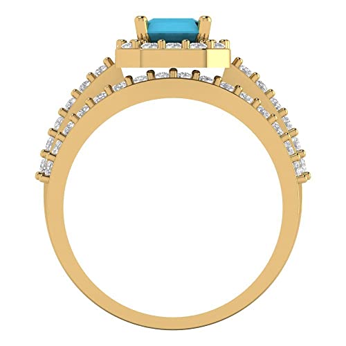 Clara Pucci 2.14 carat Emerald Cut Halo Solitaire Simulated Turquoise Bridal Wedding Anniversary Ring band set 14k Yellow Gold 7.75