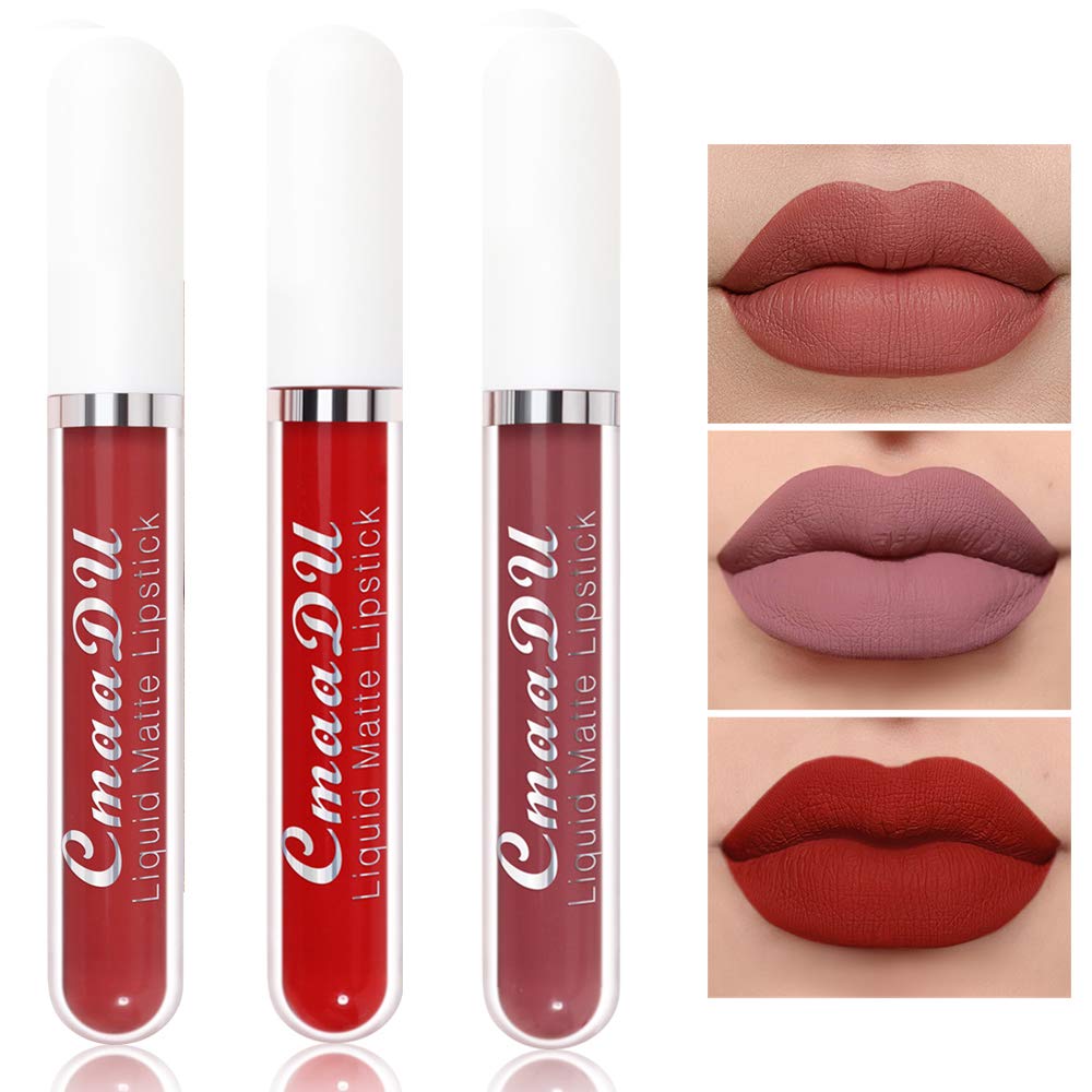 ETEDES Mini Matte Lipstick, Moisturizing Velvet Lipstick,Long-Lasting Wear High Pigmented Non-Stick Cup Not Fade Waterproof Lip Gloss 3 Colors (Set #12)