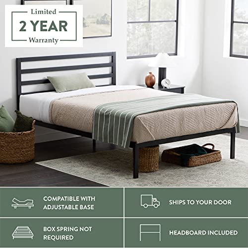 Edenbrook Cassidy Metal Platform Bed Frame with Metal Headboard - Box Spring Not Required - Wood Slat Support, Black, King