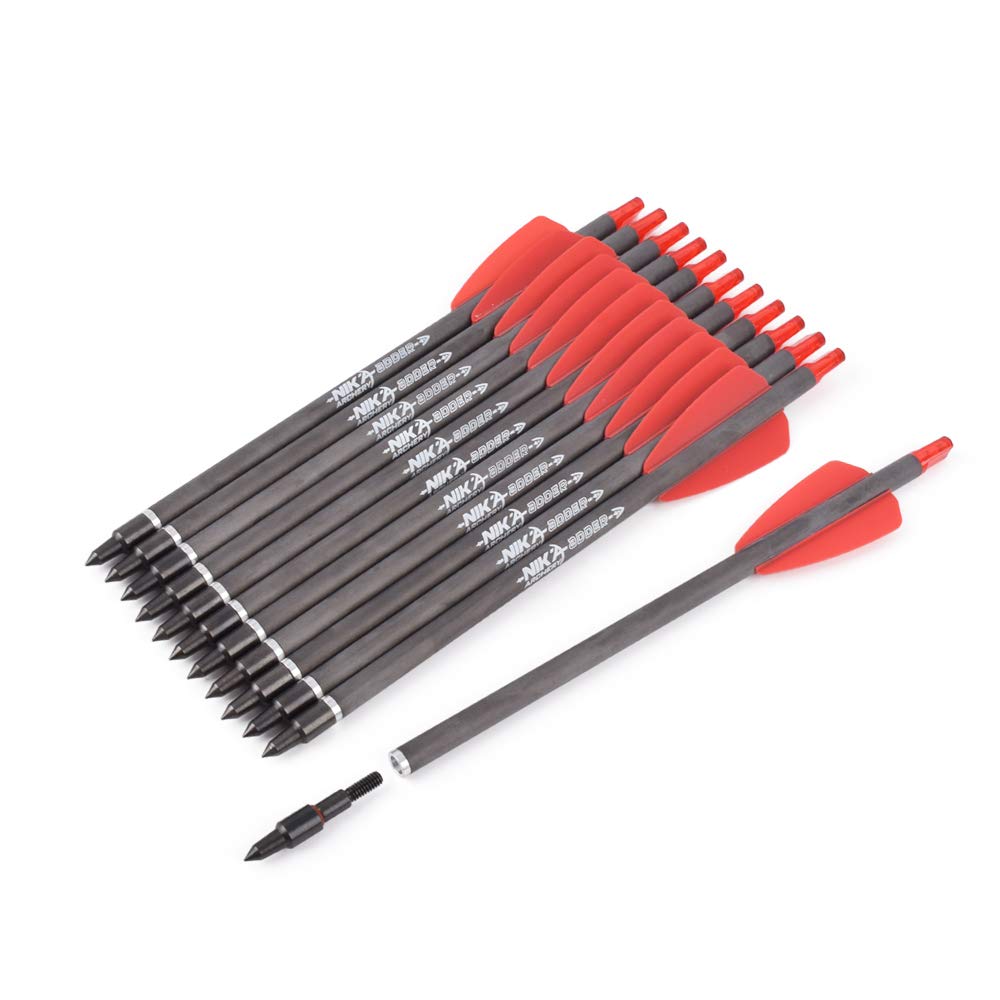 Crossbow Archery 7.5" inch R9 Crossbow Bolts Carbon Arrows 2" Red Vanes with 100grain Broadhead for Hunting Shooting Targeting 12PCS in Pack