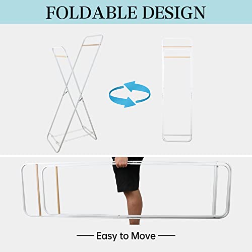 ZOES HOMEWARE Modern Foldable Garment Rack Heavy Duty Collapsible Clothing Rack for Hanging Clothes,Portable Steel Standing Clothes Rack with Shelves for Clothes,Space Saving-White