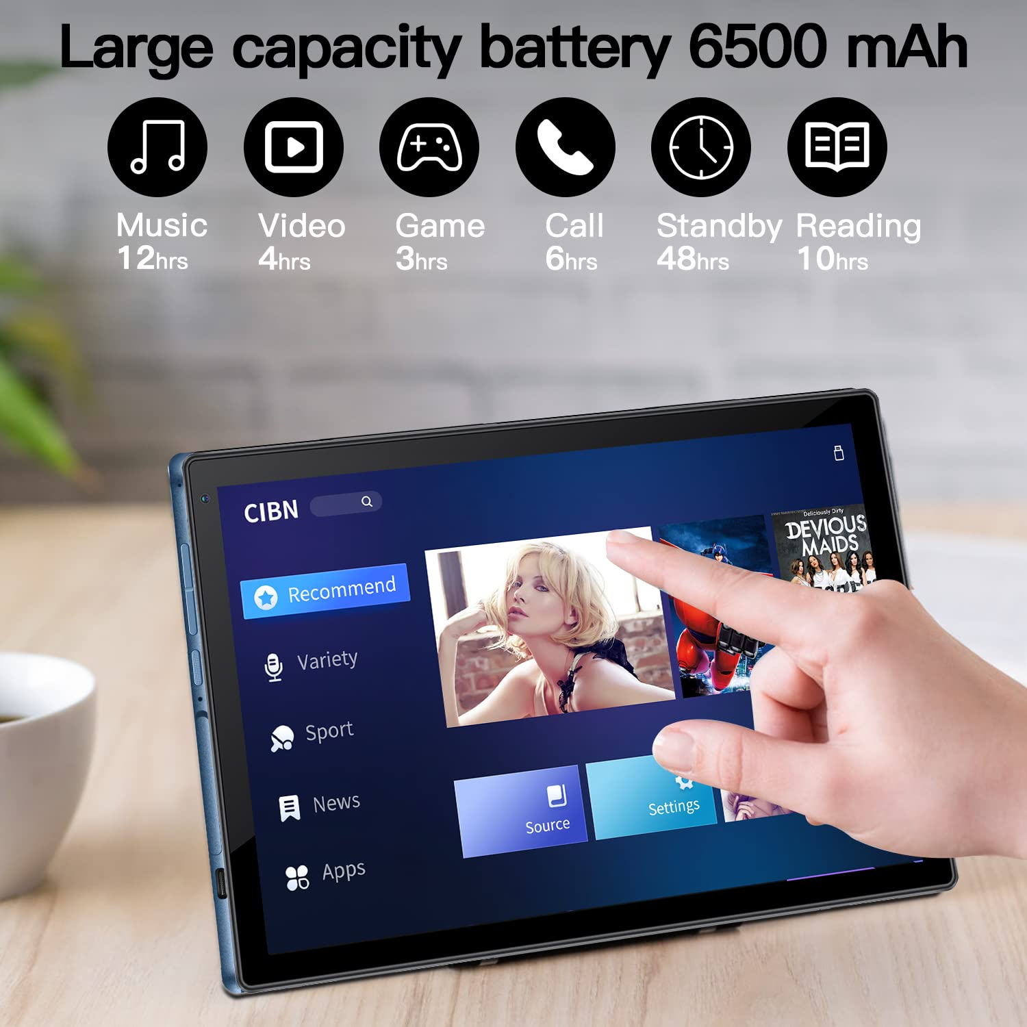 DUODUOGO 2023 Newest Android 11.0 Tablet, 2 in 1 Tablet 10.4 Inch, 5G WiFi with Keyboard, 4GB + 64GB Storage, Quad-Core Processor, 13MP Camera, 1332 * 800 HD Display, Mouse/Leather Case (DGO-S7 Blue)