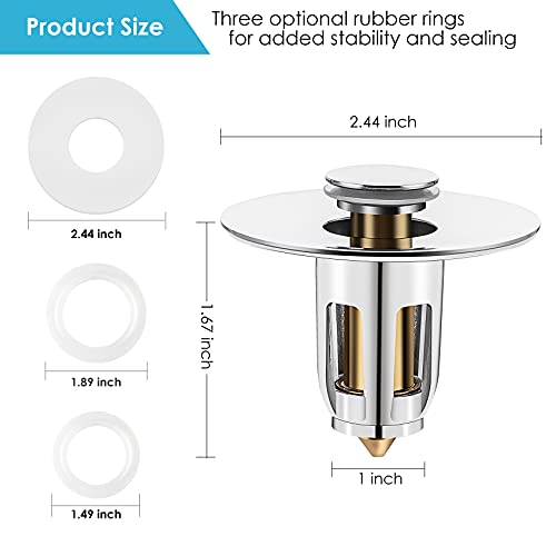Drifop Universal Bathroom Sink Stopper, Pop-up Sink Drain Stopper, Sink Plug, Sink Strainer and Hair Catcher for 1.02-1.96β Bathroom Sink Drain Upgraded (Silver, 1 PCS)