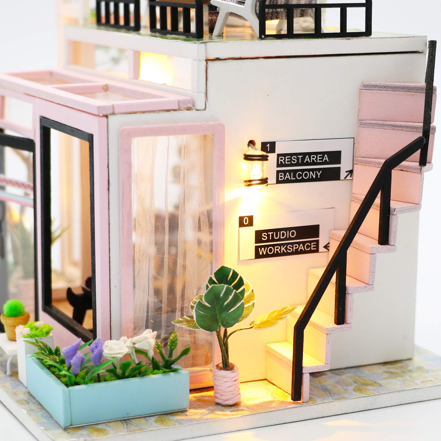 Spilay DIY Miniature Dollhouse Kit with Wooden Furniture,DIY Dollhouse Kit with Dust Proof and Music Movement,1:24 Scale Creative Room for Romantic Valentine's Gift(Time Studio)