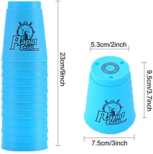 Tocypho 12 Pack Quick Stack Cups Set Plastic Sports Stacking Cups Training Game for Travel Party Challenge Competition (Blue)