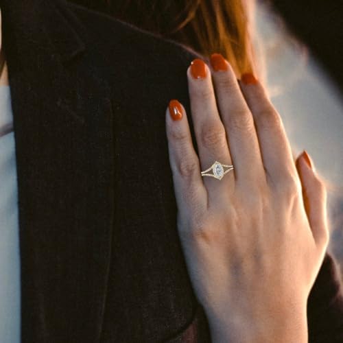Clara Pucci 1.20ct Marquise Cut Solitaire W/Accent Halo Genuine Moissanite Wedding Promise Anniversary Bridal Ring 18K Yellow Gold 9.5