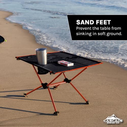 Cascade Mountain Tech Ultralight Camp Table - Lightweight for Backpacking, Camping, Sporting Events, Beach, and Picnics with Carry Bag - Black/Orange