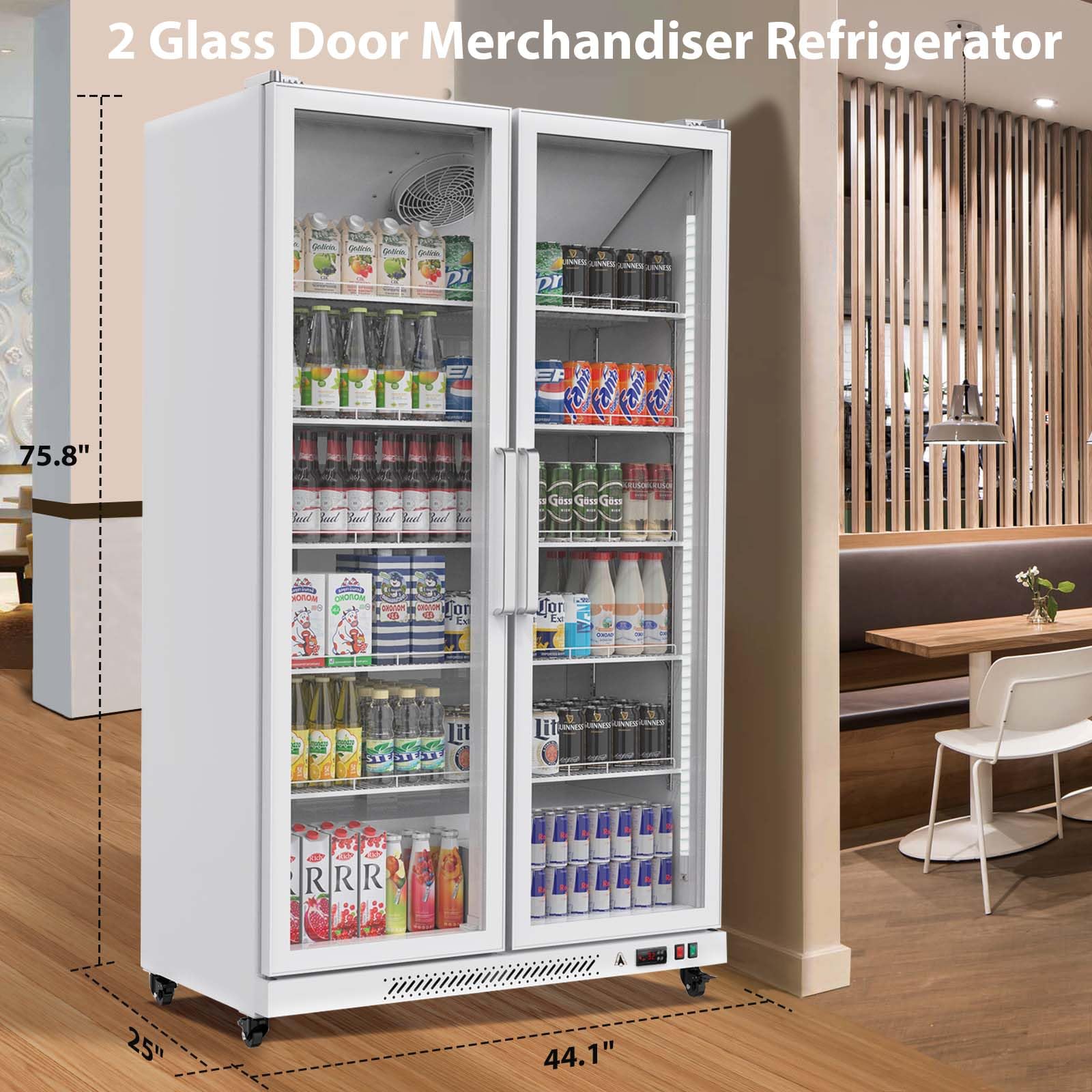 GarveeTech Commercial Refrigerator, Glass Door with LED Lighting - Upright Beverage Display Cooler for Home, Store, Gym, or Office, Featuring Double Swing Doors and 28.2 cu.ft