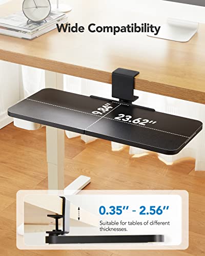 HUANUO Keyboard Tray Under Desk, 360 Rotating Keyboard Tray with Adjustable C Clamp, Ergonomic Keyboard Drawer Slide Out, No Drilling Computer Keyboard & Mouse Tray, 23.62" W x 9.84" D, Black