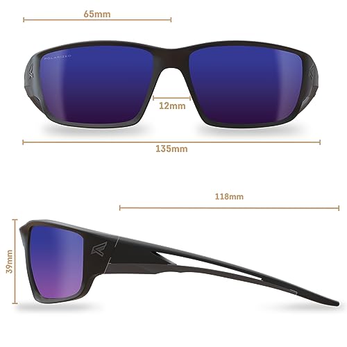 EDGE TSKAP218 Kazbek Polarized Wrap-Around Safety Glasses, Anti-Scratch, Non-Slip, UV 400, Military Grade, ANSI/ISEA & MCEPS Compliant, 5.04" Wide (Black Frame/Aqua Precision Blue Mirror Lens)