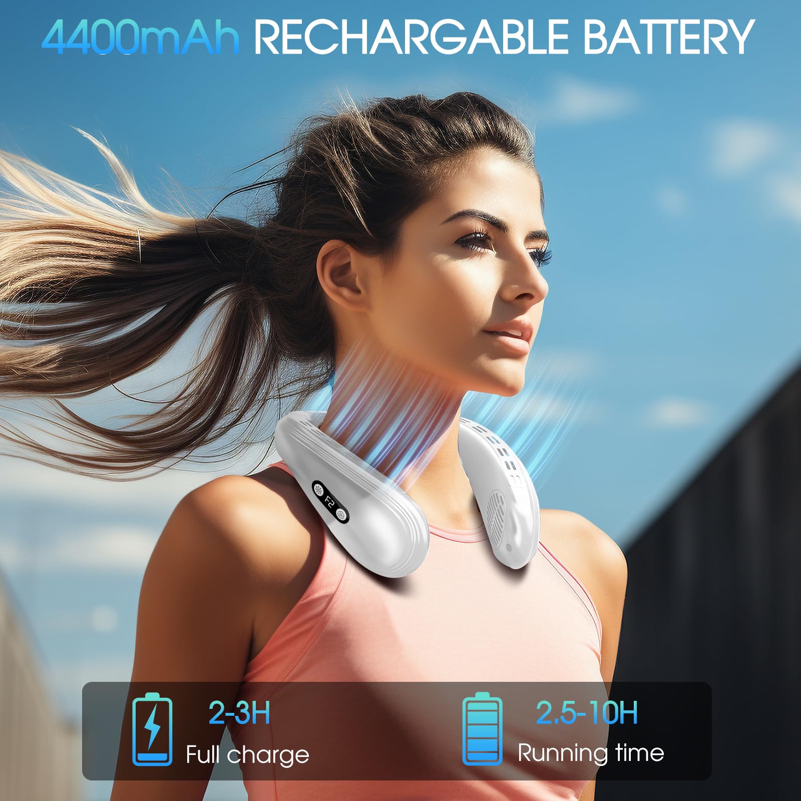 FAMOTANSIA Neck Fan with Cooling Plate|Neck Air Conditioner|4400mAh Rechargeable Battery Operated|Cooling Neck Fan for Women and Men(White)