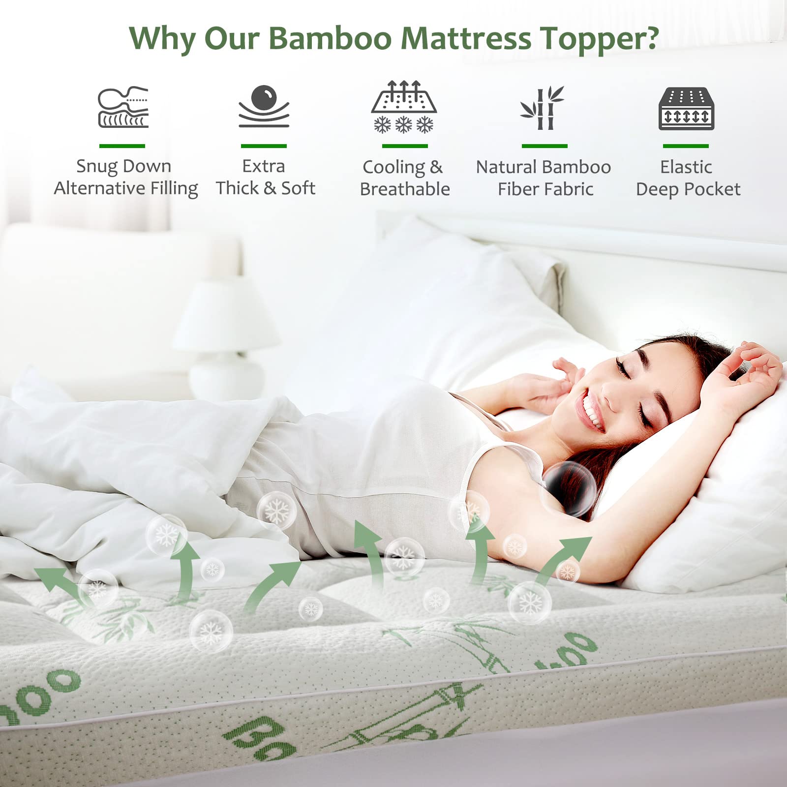 Cooling Mattress Topper Short Queen Size with 8-21" Deep Pocket Mattress Pad for Back Pain Pillow Top Mattress Cover Quilted Mattress Protector with 1200 GSM Down Alternative Fill