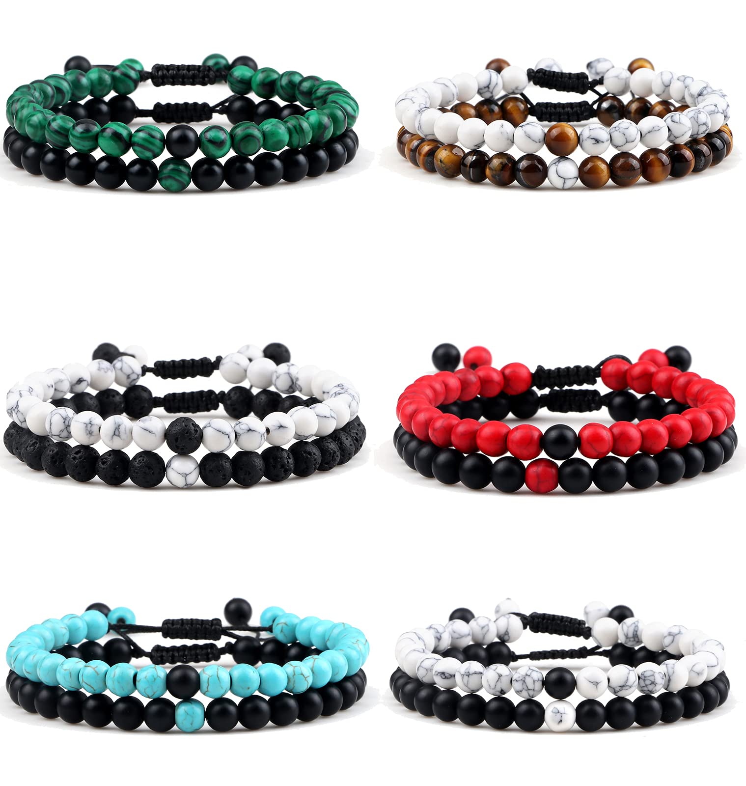 CASDAN 12Pcs 6mm Lava Rock Natural Stone Beaded Anxiety Stretch Elastic Yoga Healing Bracelet for Men Women Aromatherapy Essential Oil Diffuser Bracelet Set