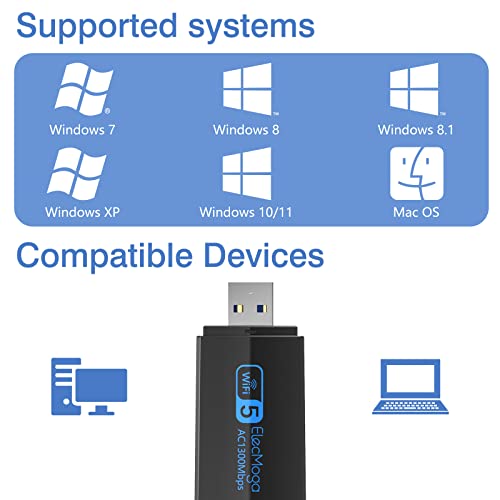 USB WiFi Adapter, ElecMoga 1300Mbps WiFi Dongle USB 3.0 Dual Band 5G/2.4G Wireless Network Adapter for Desktop Laptop PC, Dual 5dBi Antennas, Supports Windows 11/10/8.1/8/7, Mac OS 10.9-10.15