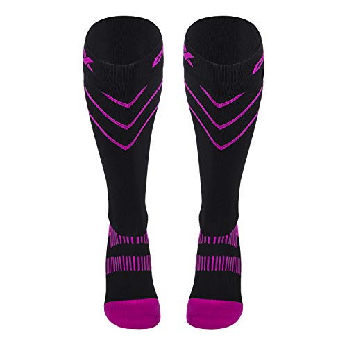 CSX 15-20 mmHg Compression Socks for Men and Women, Knee High, Recovery Support, Athletic Sport Fit, Pink on Black, Medium (15-20 mmHg)
