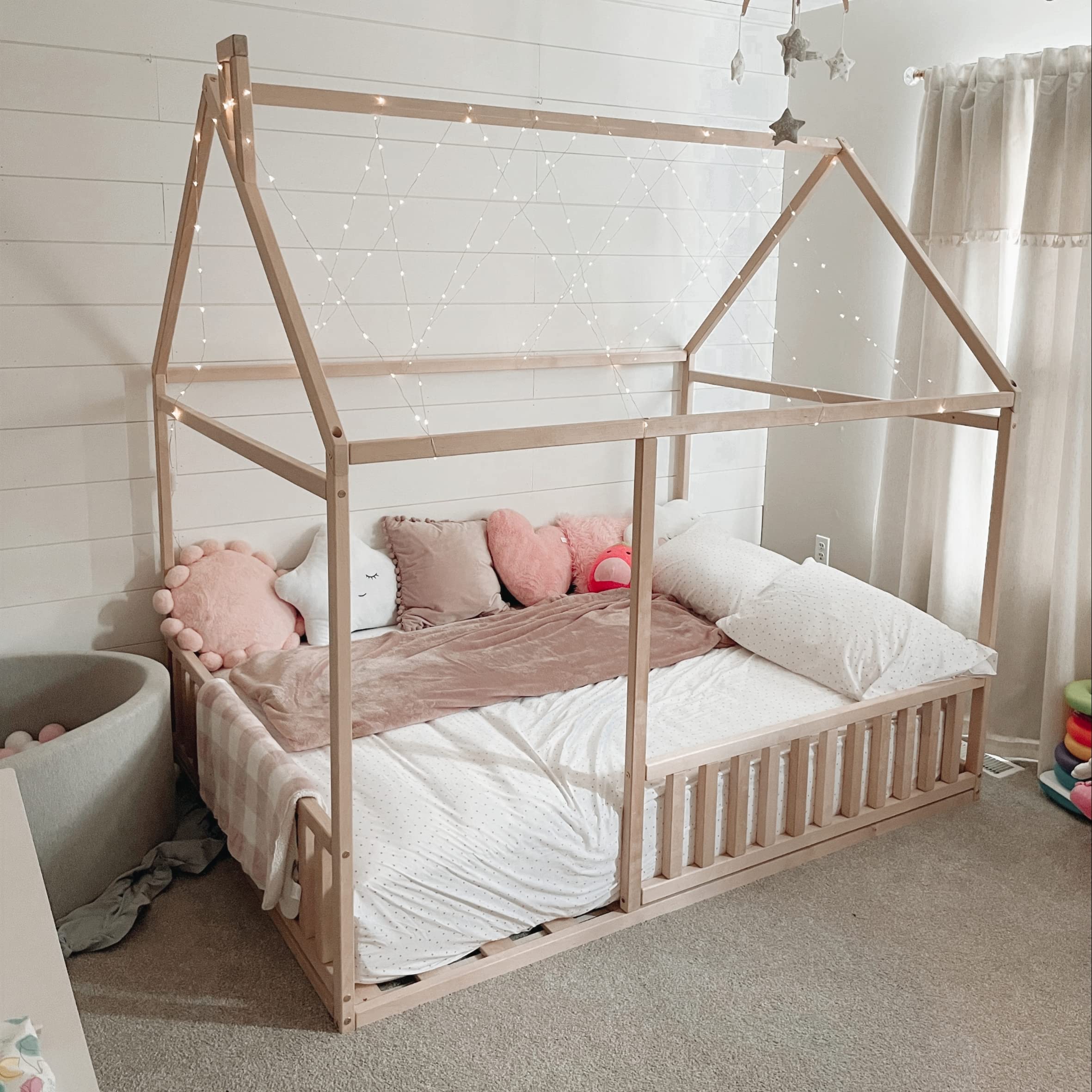 FULL size house bed frame for toddler, Montessori floor bed for kids, Full size toddler bed frame with SLATS