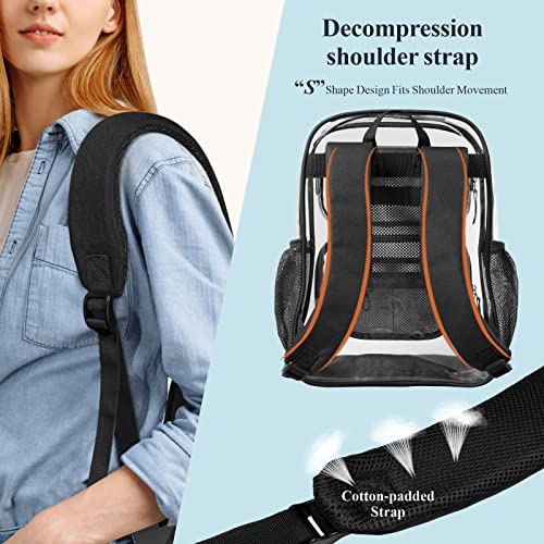 PACKISM Clear Backpack for School - 17" Heavy Duty PVC Transparent Backpacks with Multi-pockets for College Workplace Security, Black(for age 12 above)