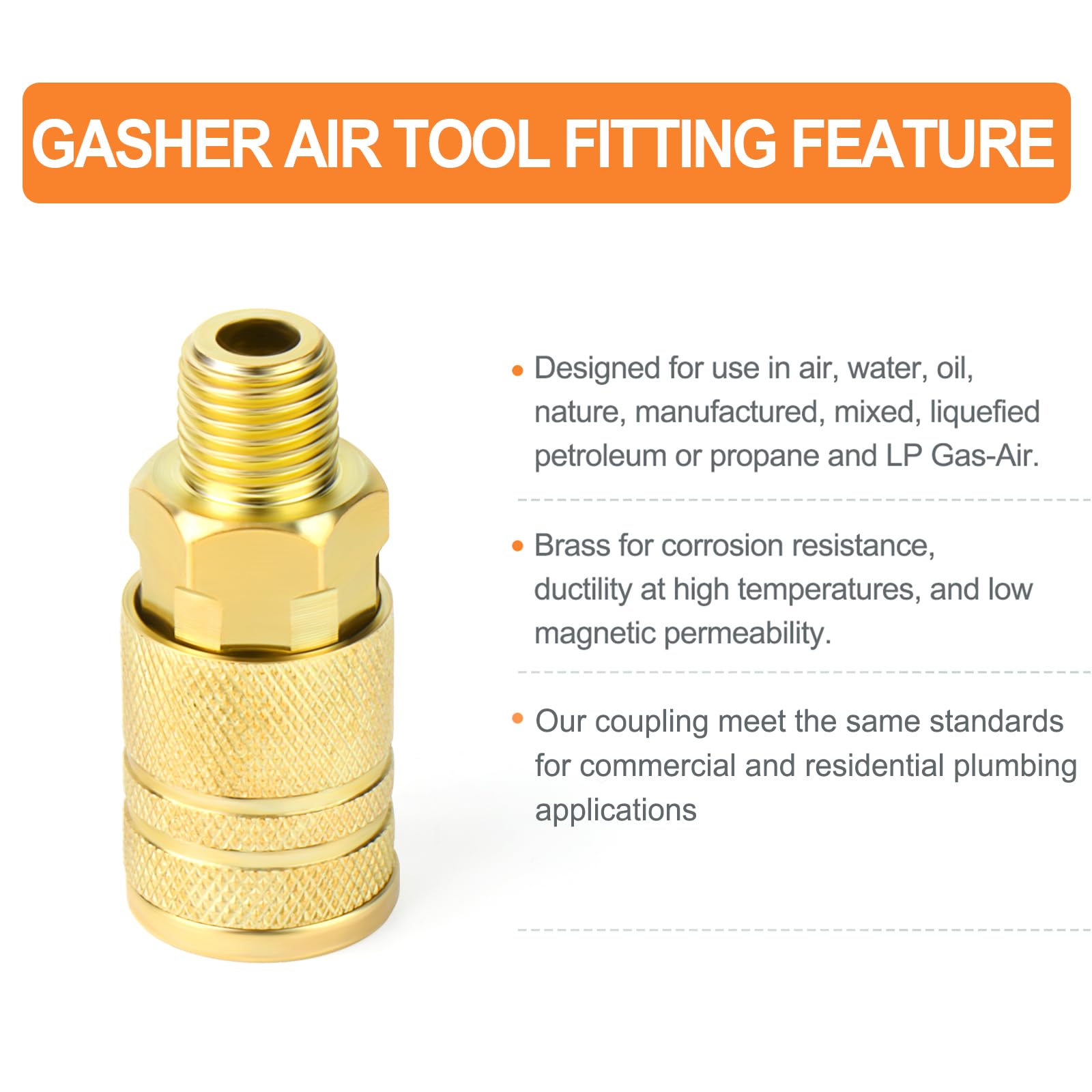GASHER 12PCS 1/4-Inch Male Industrial Coupler,1/4 Inch NPT Male Threads Size, Quick Connect Air Coupler