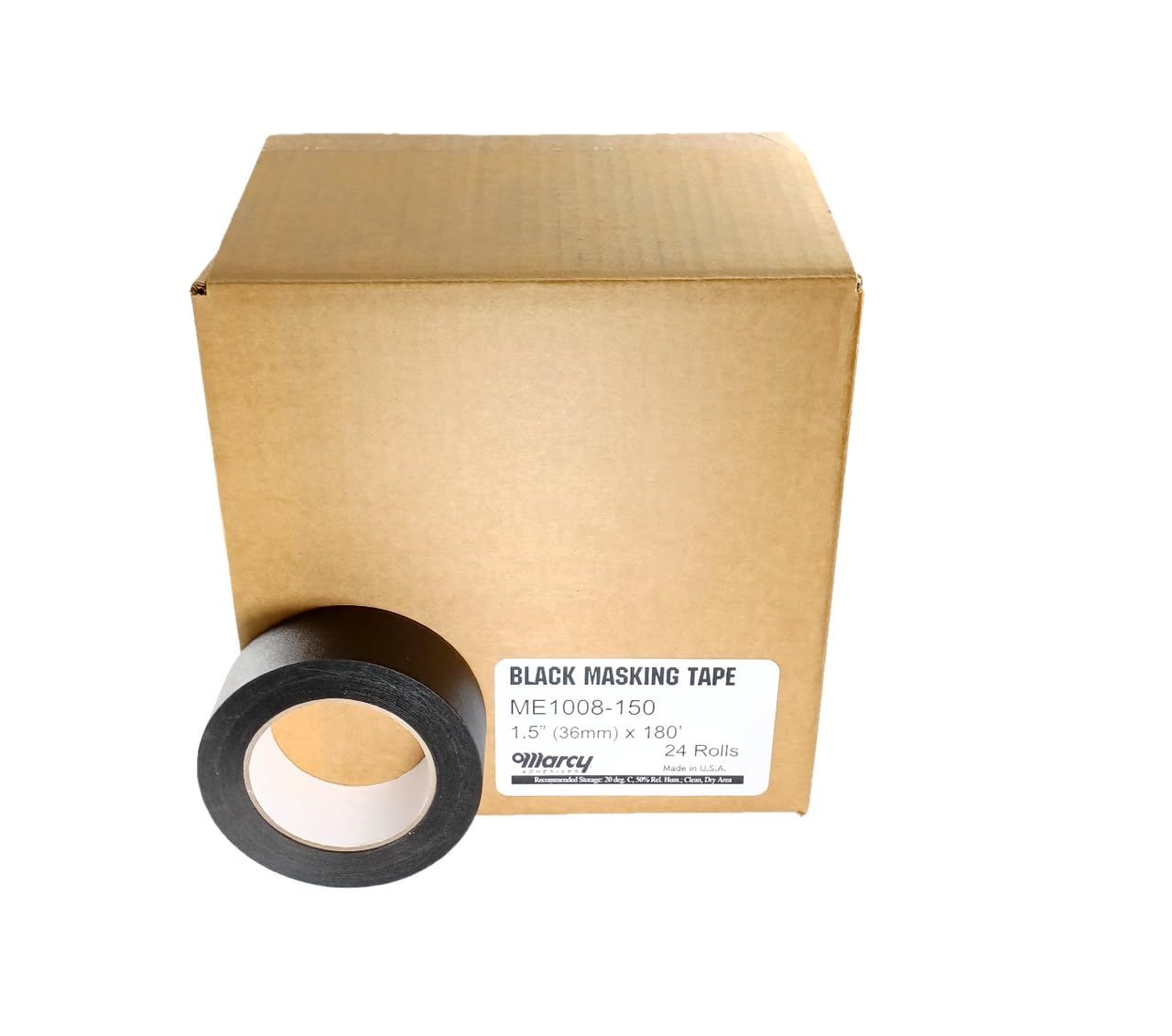 Case - 24 Rolls Marcy No Residue Black Masking Tape 1.5" x 60 yds (36mm x 180')