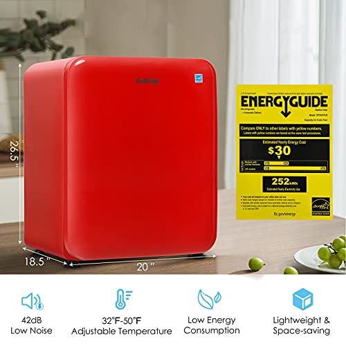 COSTWAY Compact Refrigerator, 2.4 cu ft. Single Door Small Fridge with Auto Defrost, Adjustable Temperature 32℉ to 50℉, Reversible Door, Removable Glass Shelves, Mini Fridge for Bedroom, Apartment, Red