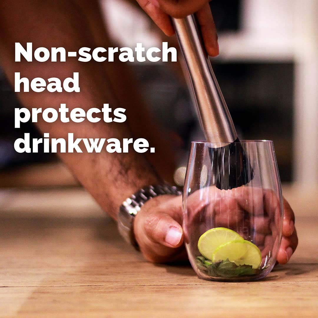 Drink Muddler for Cocktails, 8 Inch Old Fashioned/Mint Julep/Mojito Muddler, Stainless Steel Bartending, Kitchen Muddler Tool