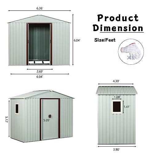 SUNDALY 6x5 FT Metal Outdoor Storage Shed with Windows & Sliding Door, Waterproof Bike Shed Garden Tool Storage Shed with Floor Frame for Backyard Patio