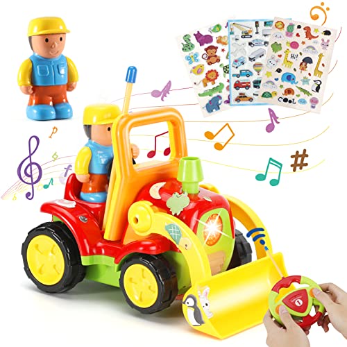 LOVE LIFE Cartoon RC Construction Car with Lights and Music Electric Radio Control Toy Remote Control Car for Babies Kids Toddlers Boys Girls
