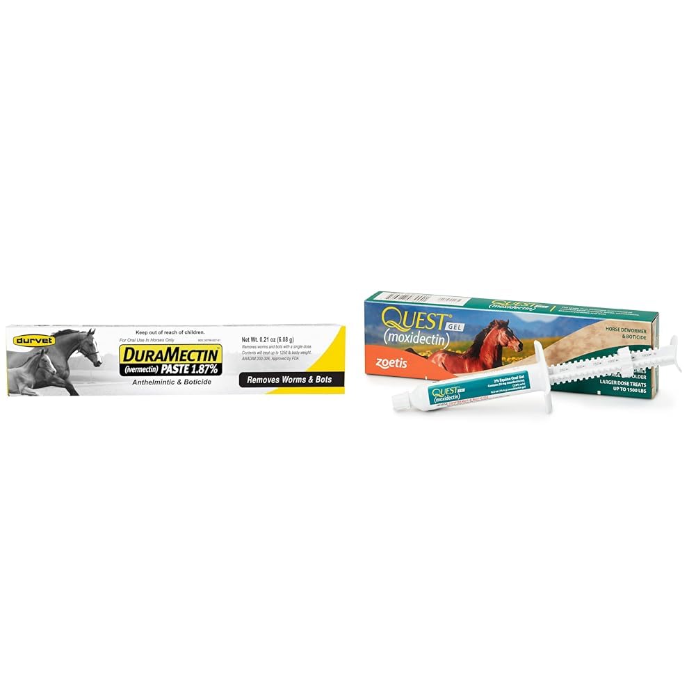 Durvet DuraMectin Ivermectin Paste 1.87% Horse Wormer 1 Tube (for Horses only) & Quest Gel Moxidectin Horse Dewormer
