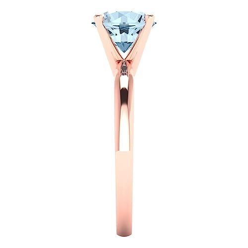 Clara Pucci 1.50 ct Round Cut Solitaire Natural Sky Blue Topaz gemstone Bridal Designer Anniversary Engagement Ring in 14k Rose Gold